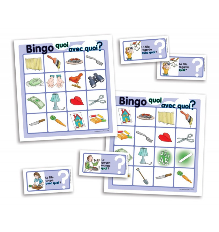 Bingo Quoi-Avec quoi ?-Compréhension-Phrases-Passe Temps